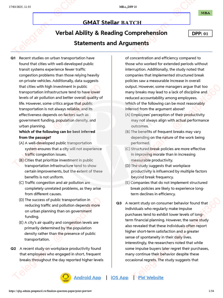 GMAT-clat Critical Reasoning Dpp 1 ~ Clatwolf | PDF | Organic Foods ...