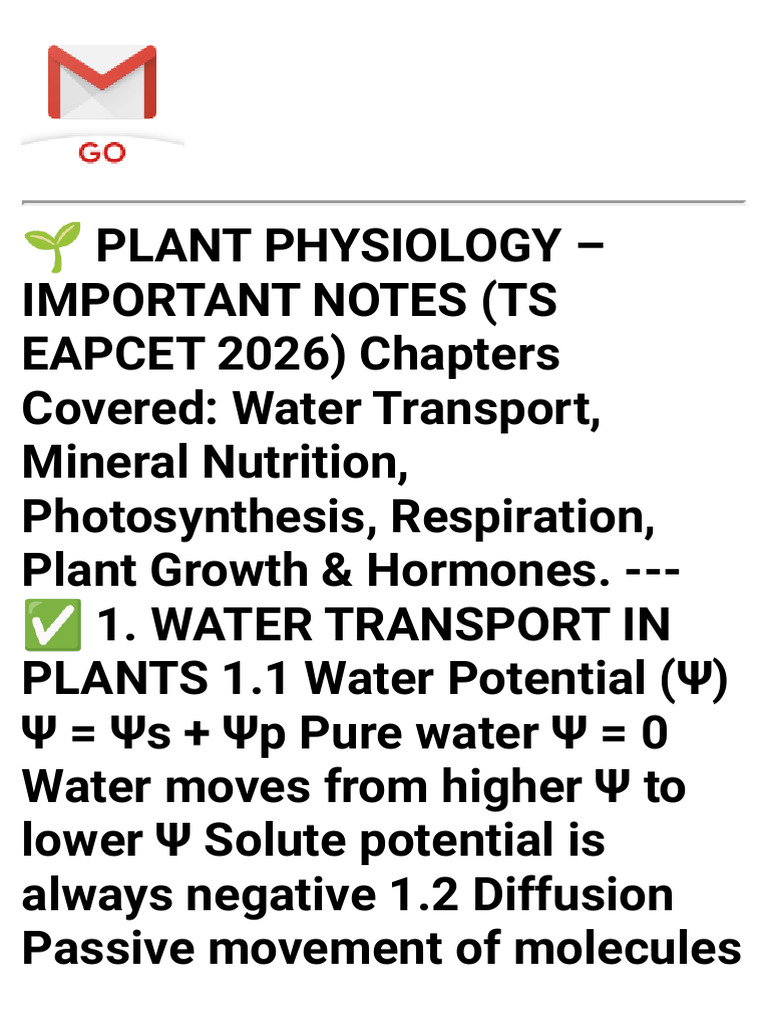 Plant Physiology Study Guide for EAPCET | PDF | Cellular Respiration ...