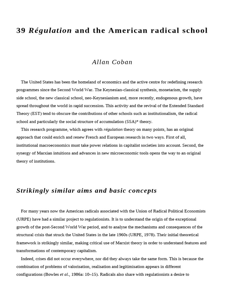 American Radical School and Régulation Theory | PDF | Economics ...