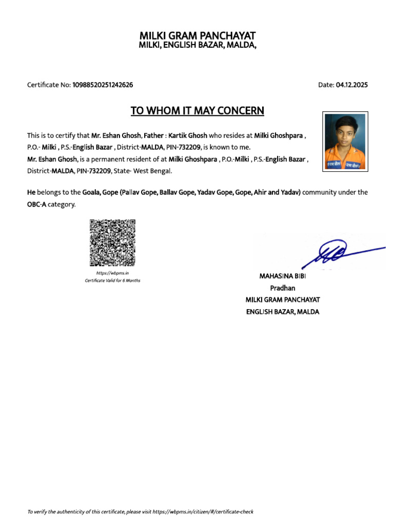 Eshan Caste Certificate (1) | PDF