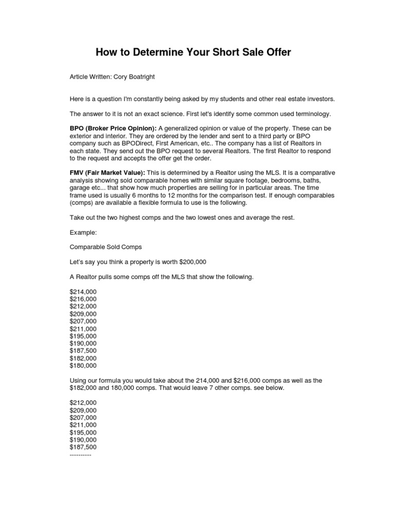 How To Determine Your Short Sale Offer | PDF | Short Sale (Real Estate ...