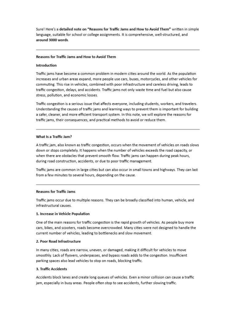 Reasons for Traffic Jams and How to Avoid Them | PDF | Traffic ...