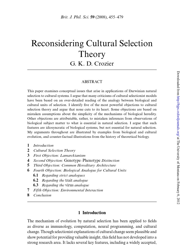 Reconsidering Cultural Selection Theory | PDF | Meme | Natural Selection