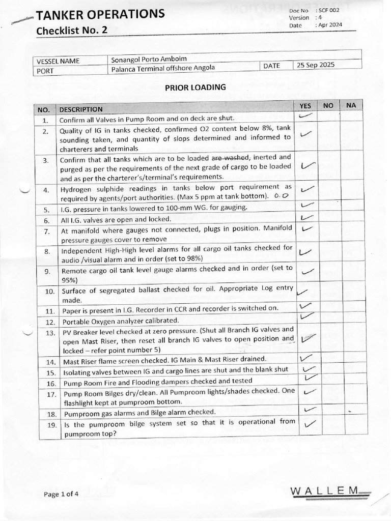 Tanker Operation Checklist 2 - Compressed | PDF
