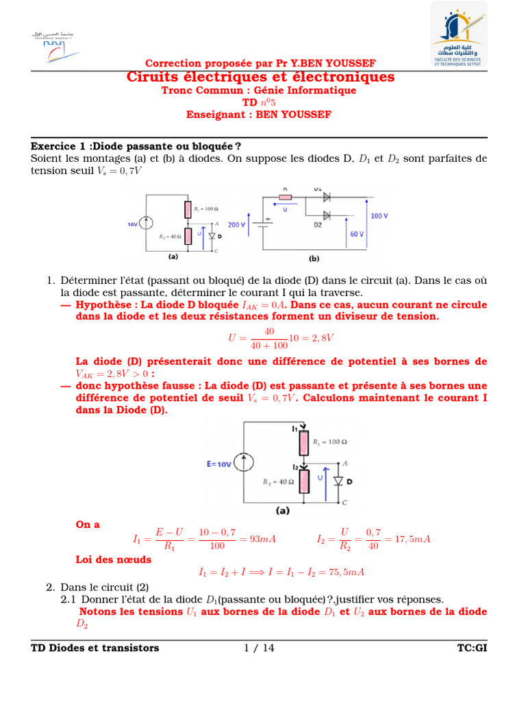 Analyse des circuits à diodes et transistors | PDF | Tension électrique ...