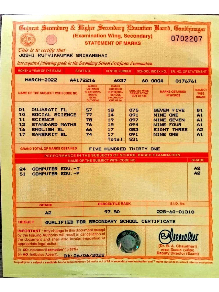 10 TH Marksheet | PDF