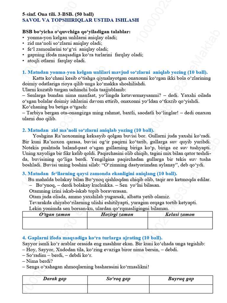 5-Sinf 3-BSB Ona Tili ORIGINAL | PDF