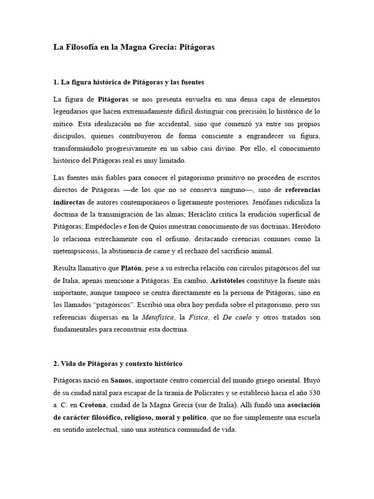 La Filosofía en La Magna Grecia. Pitágoras (GPT1) | PDF | Pitágoras | Alma