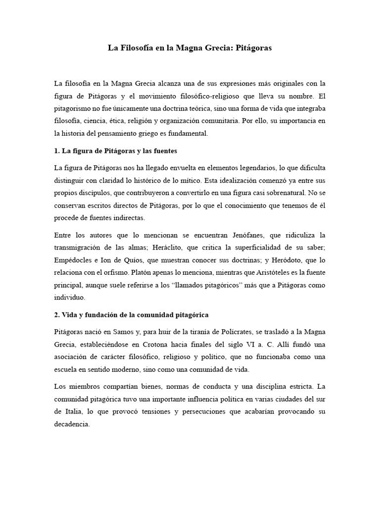 La Filosofía en La Magna Grecia. Pitágoras (GPT2) | PDF | Pitágoras | Alma