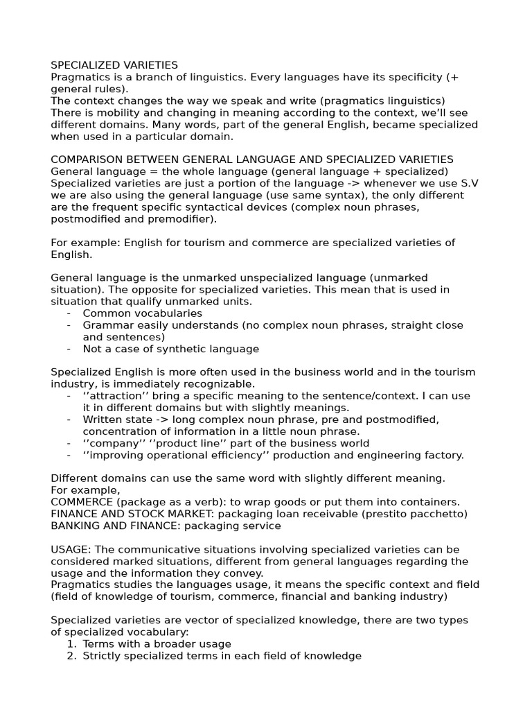 Understanding Specialized Varieties in Pragmatics | PDF | Semantics ...