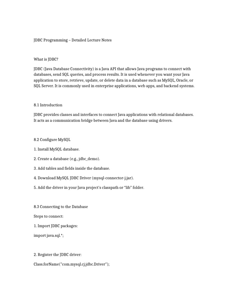 JDBC Lecture Notes | PDF