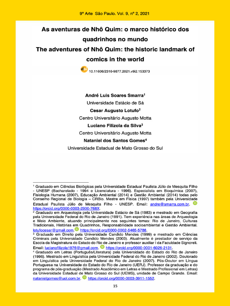 SMARRA Et All Vista Do as Aventuras de Nh Quim o Marco Histrico Dos ...