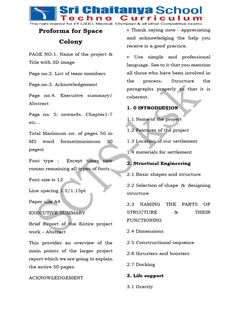 Space Colony Project Proforma Guide | PDF