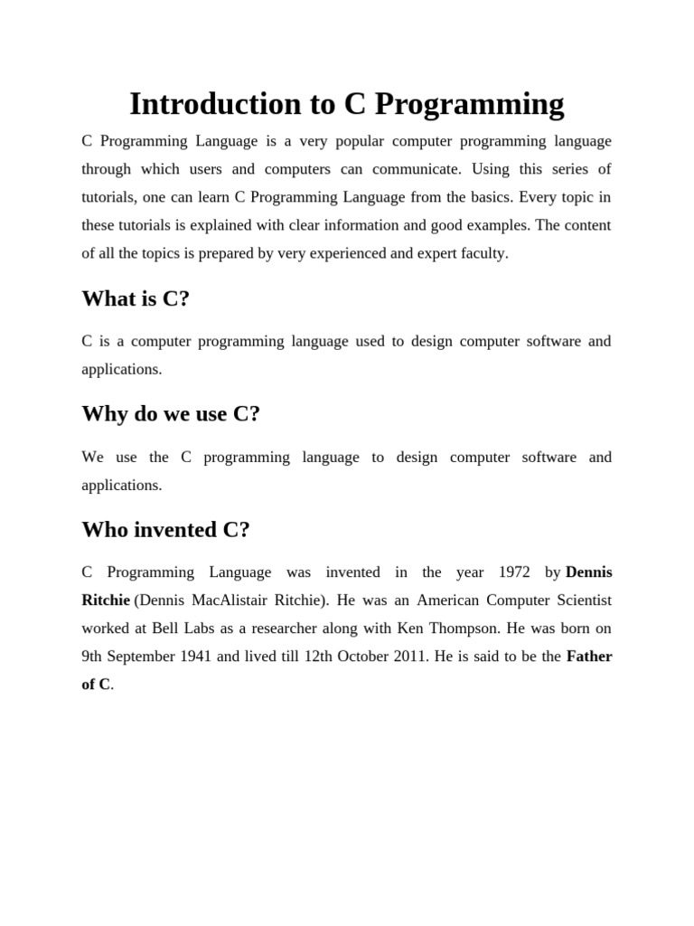 Introduction To C Programming | PDF | Computer Hardware | Input/Output