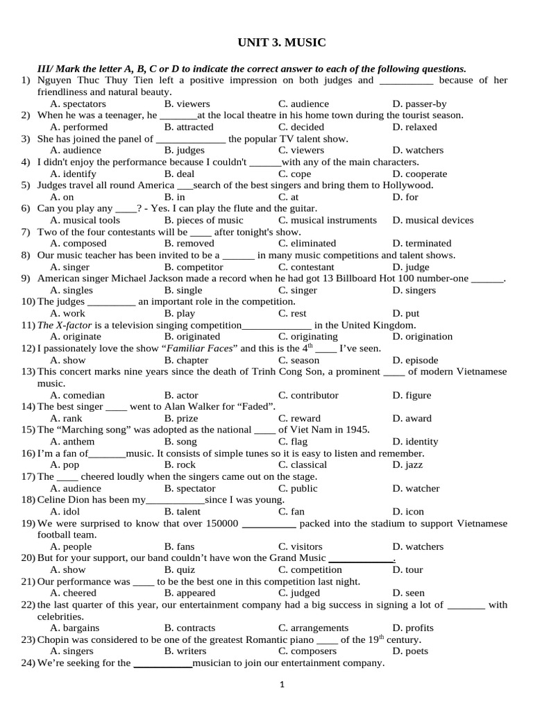 Music Quiz and Language Exercises | PDF | Drum | Sound