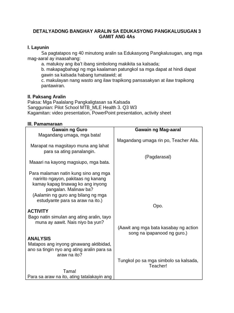 648131452 Lesson Plan Health 3 Road Signs and Safety 1 | PDF