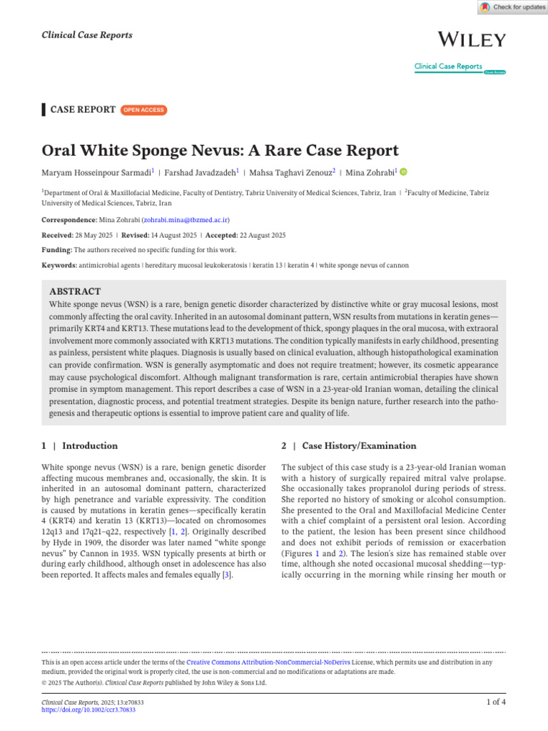 Oral White Sponge Nevus A Rare Case Report | PDF | Medical Specialties ...