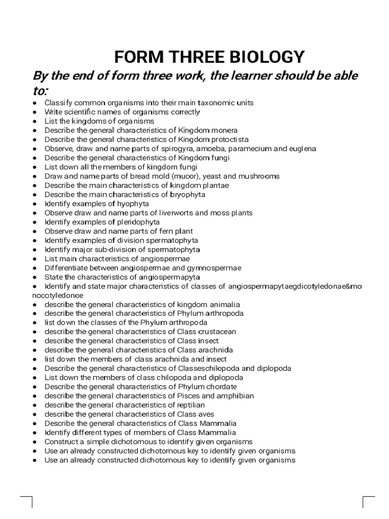 Form 3 Biology Phoenix | PDF