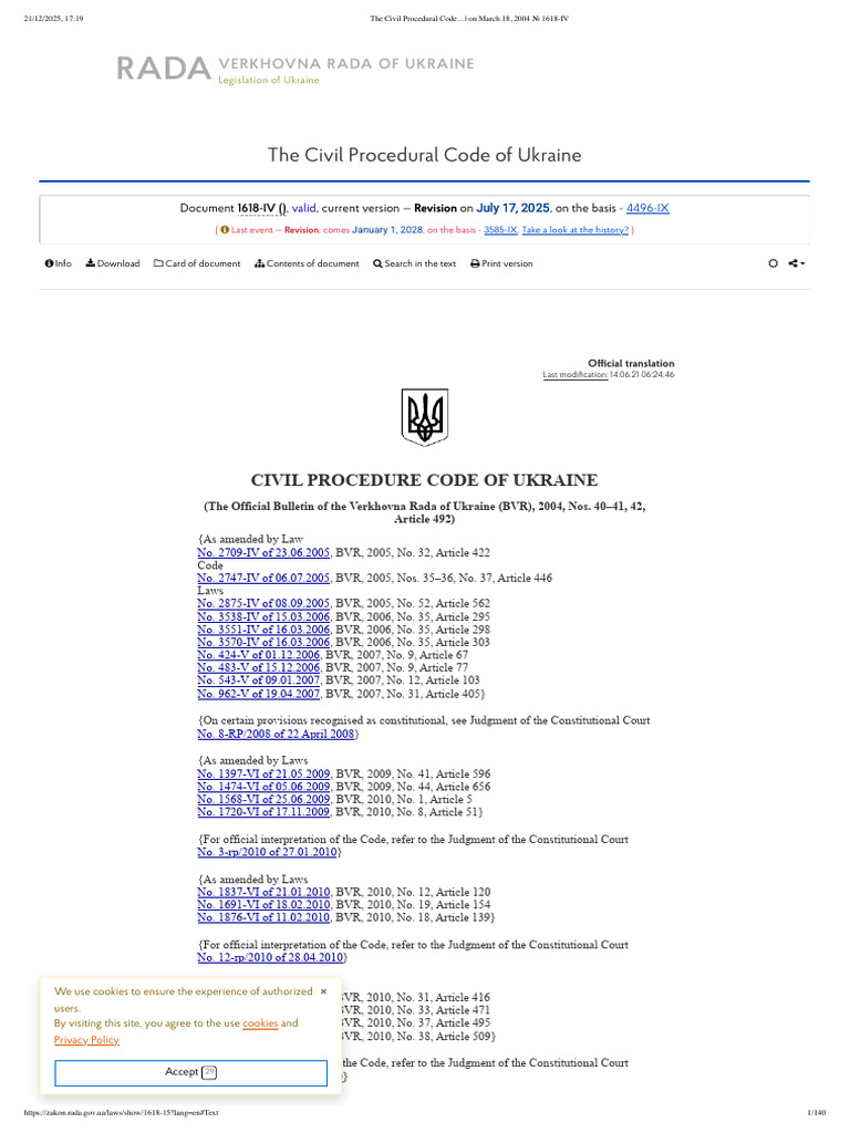 The Civil Procedural Code... _ on March 18, 2004 № 1618-IV | PDF ...