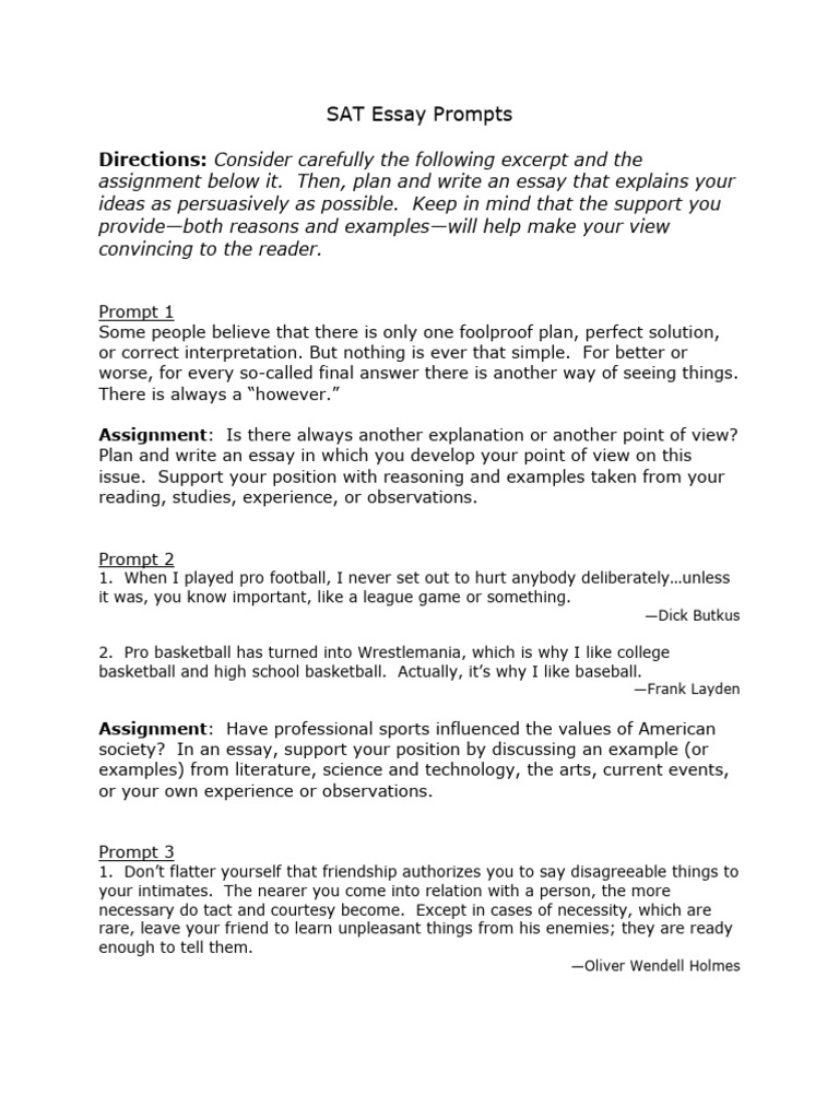 SAT Essay Prompts for Critical Thinking | PDF | Experience | Knowledge