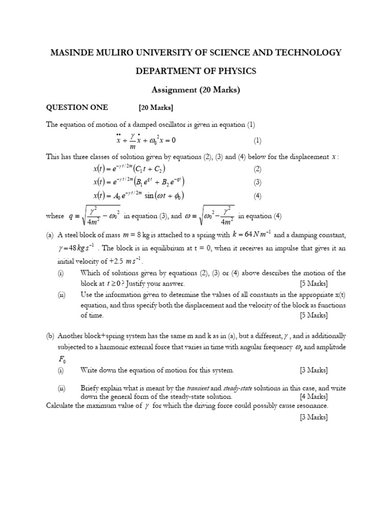 Damped Oscillator Motion Analysis Assignment | PDF | Motion (Physics ...