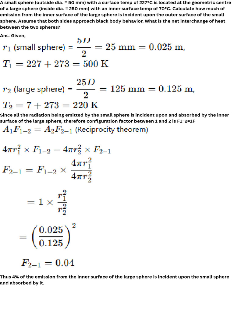A Small Sphere (Outside Dia. 50 MM) With A Surface Temp of 227°C Is ...
