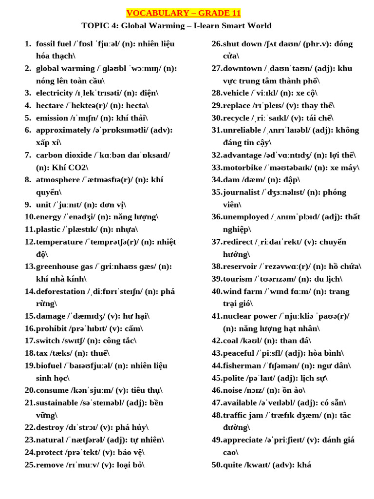 Vocabulary A5-A8 Topic 4 | PDF