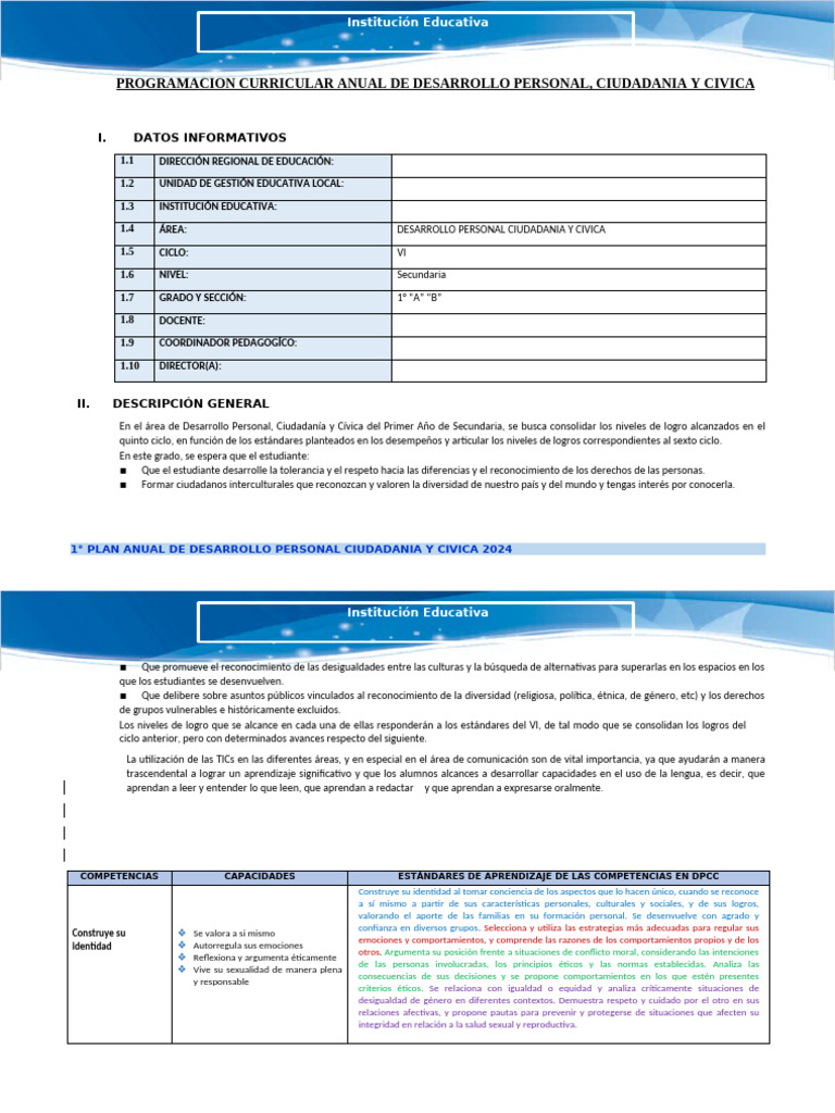Plan Anual DPCC 2024 para Secundaria | PDF | La sexualidad humana ...