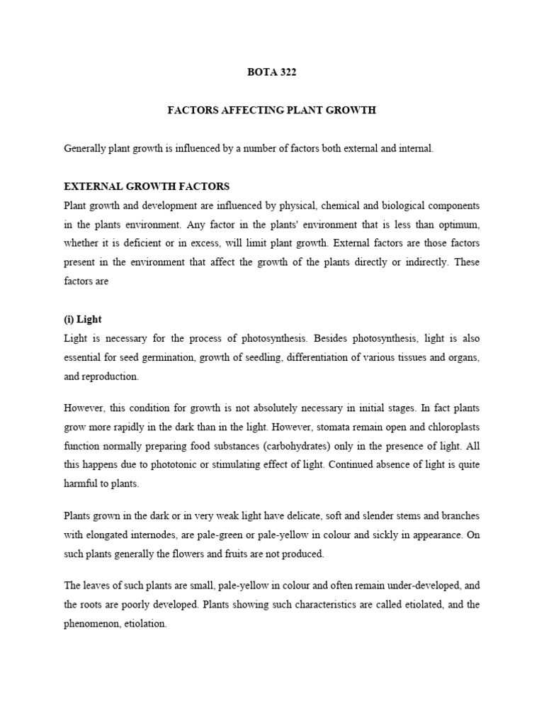 Factors Affecting Plant Growth | PDF | Auxin | Plant Hormone