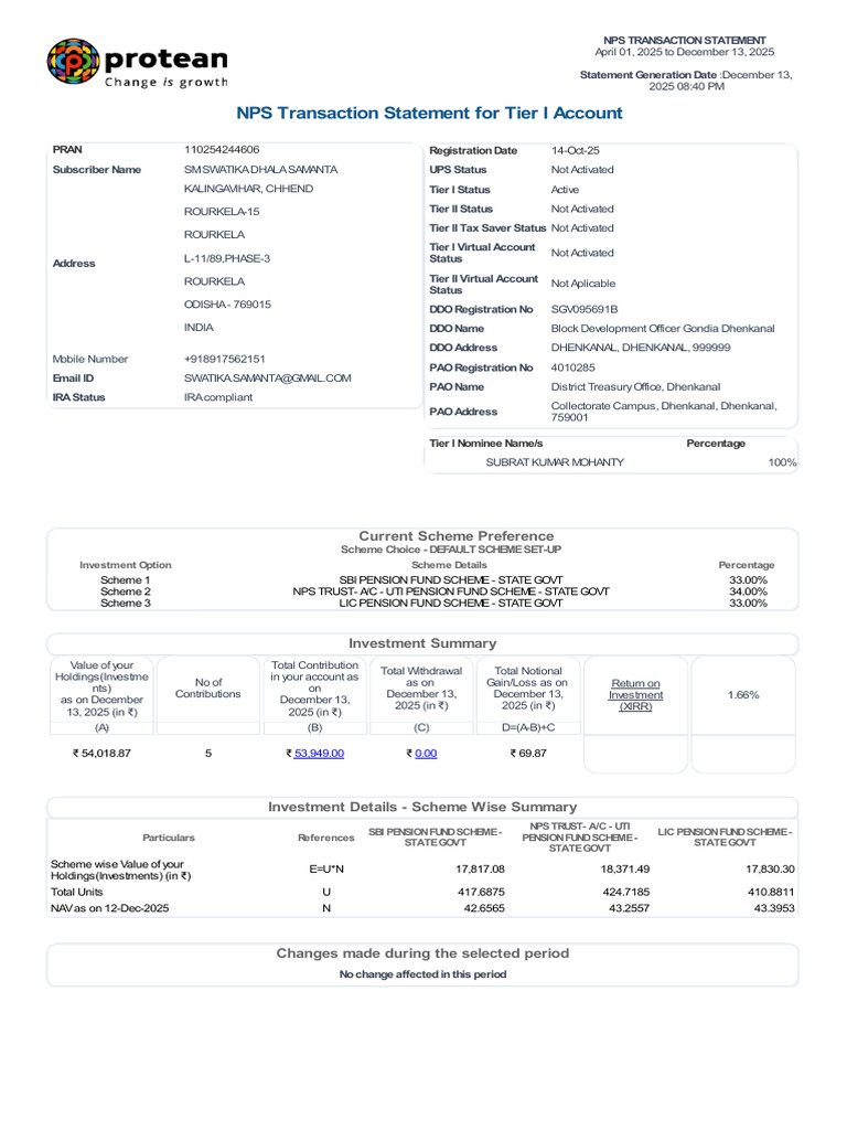 NPS Transaction Statement Summary 2025 | PDF | Tax Deduction | Business