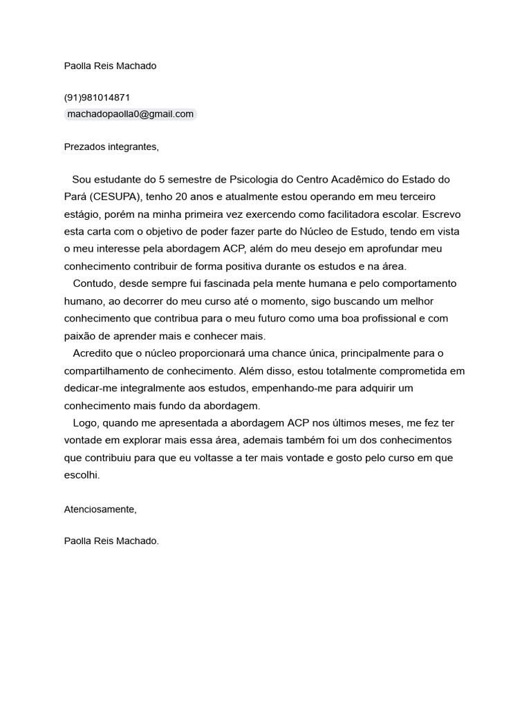 Carta de Interesse em Núcleo de Estudo ACP | PDF