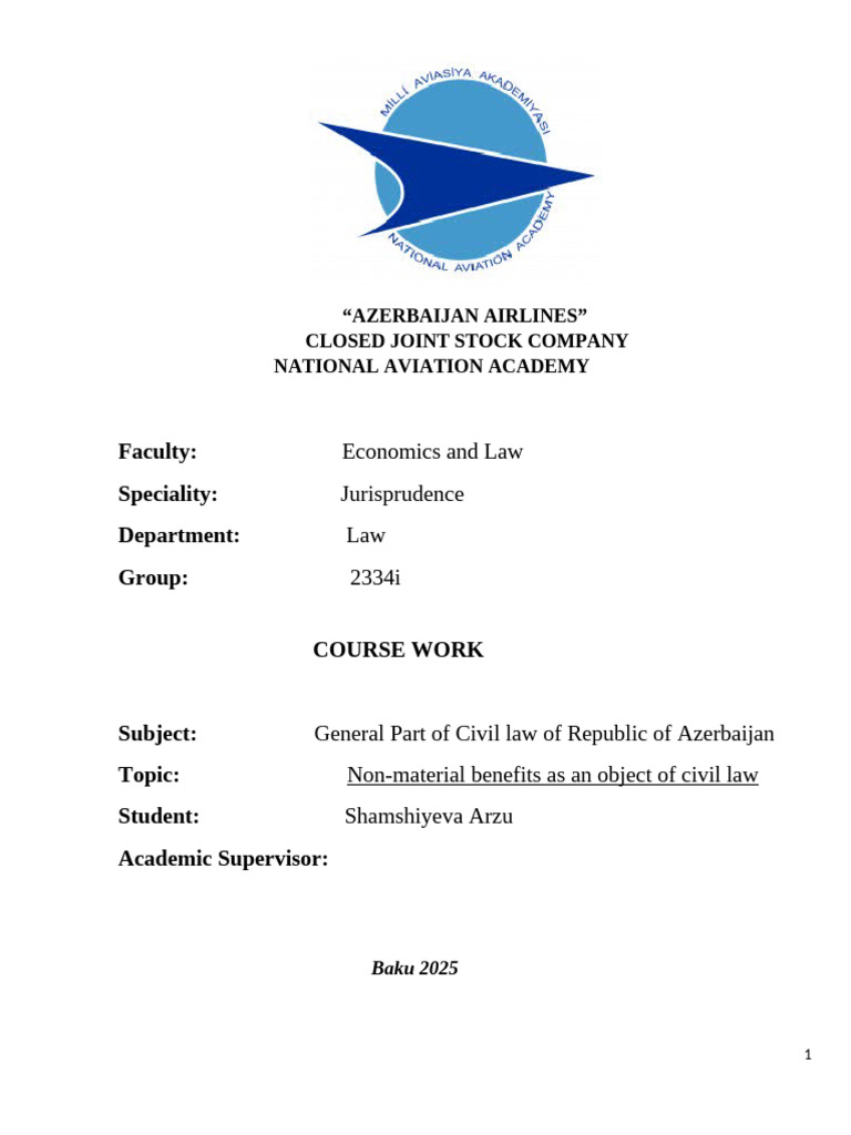 General Part of Civil law/ Non-material benefits as an object of civil ...