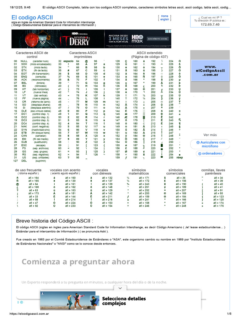 Tabla Completa de Códigos ASCII | PDF | Ascii | Teclado