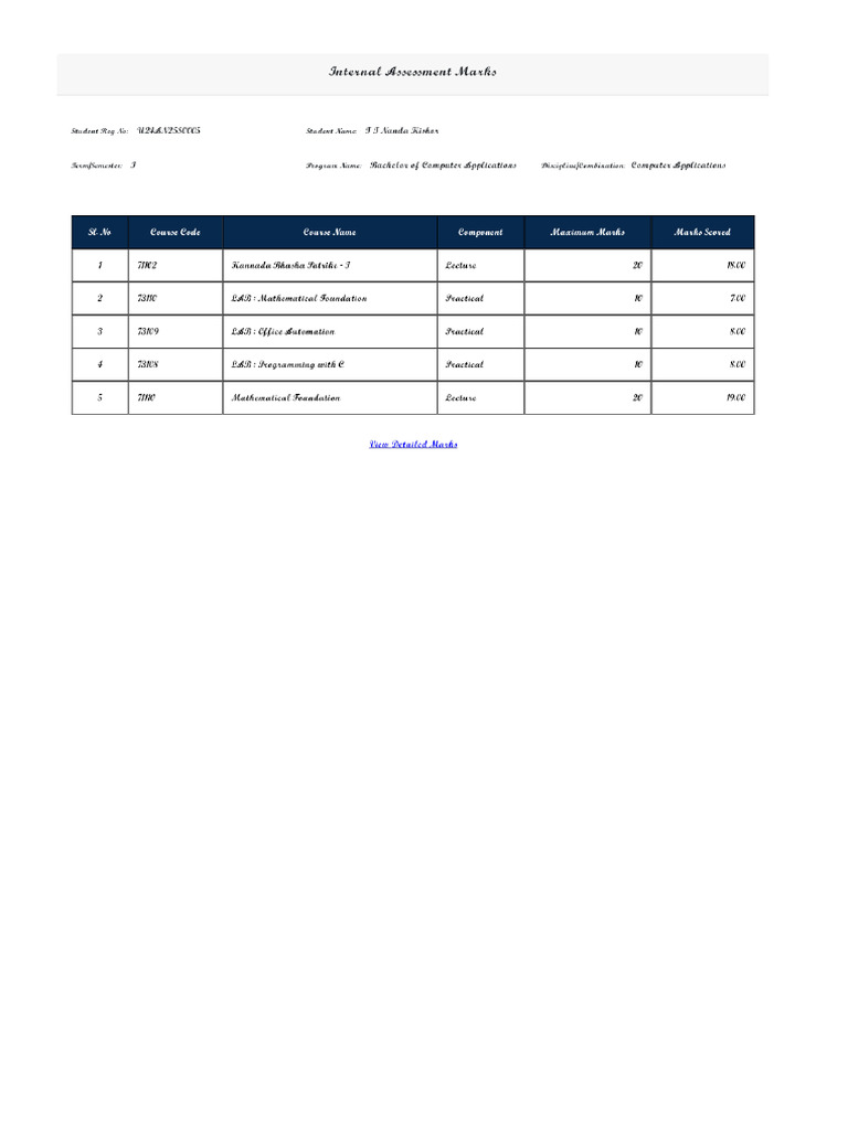Student Internal Assessment Marks | PDF
