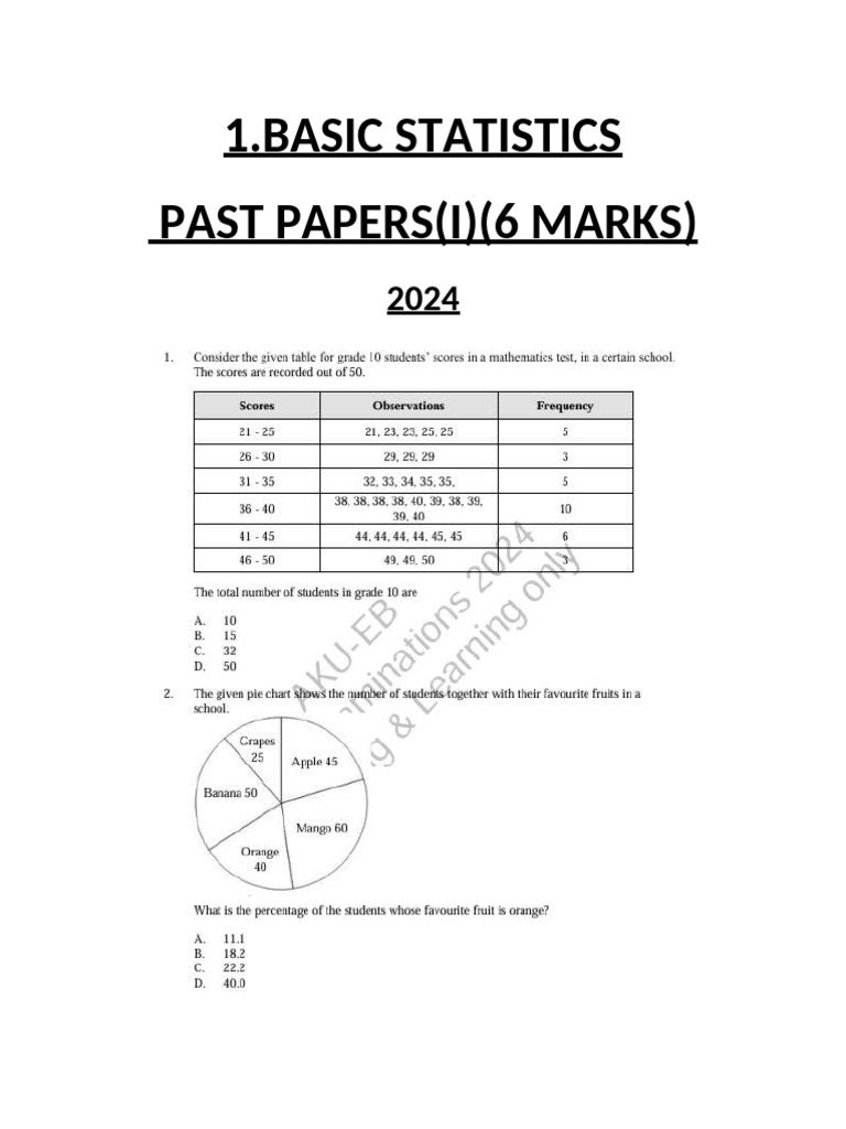 1.Statistics Past Paper 1 | PDF