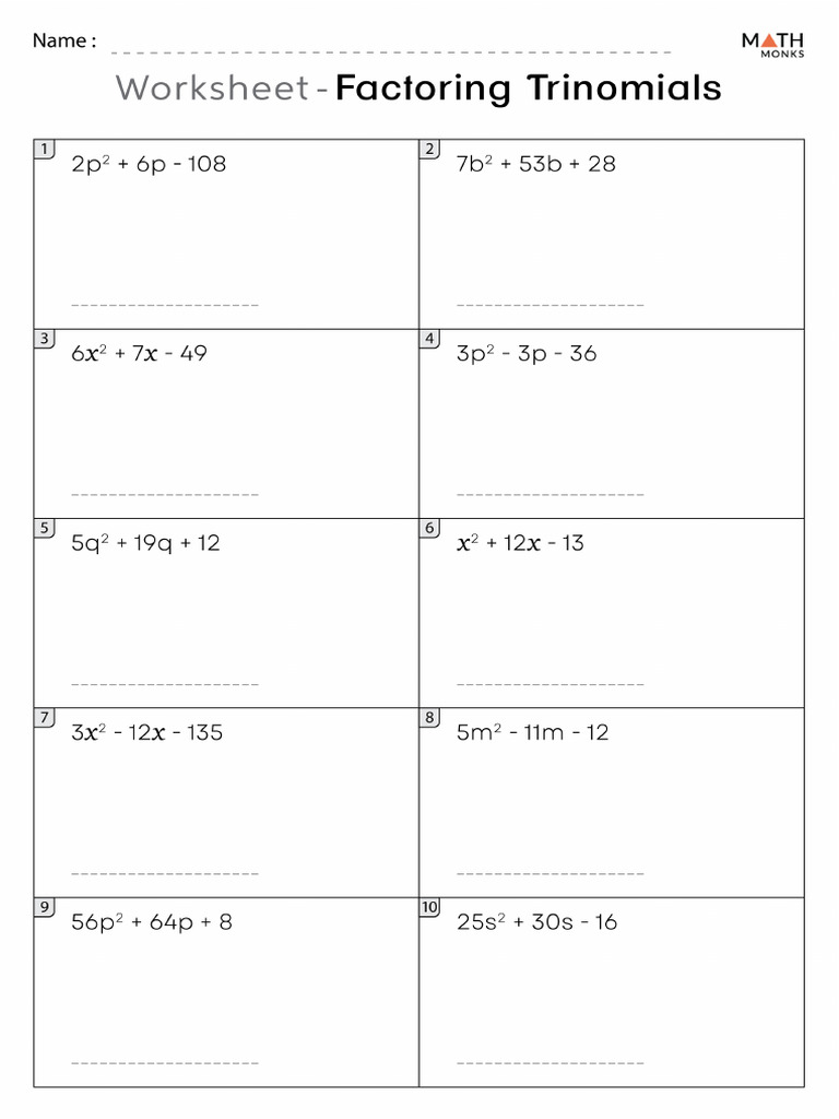Worksheet Factoring Trinomials With Answers Key | PDF