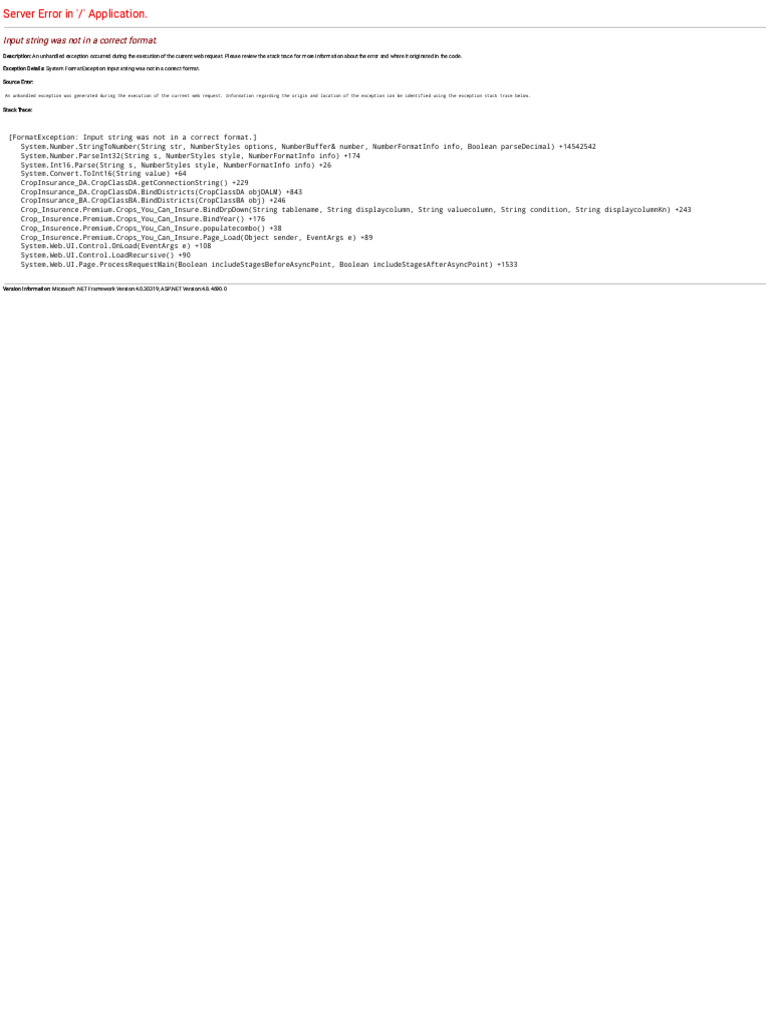 Input String Was Not in a Correct Format. | PDF