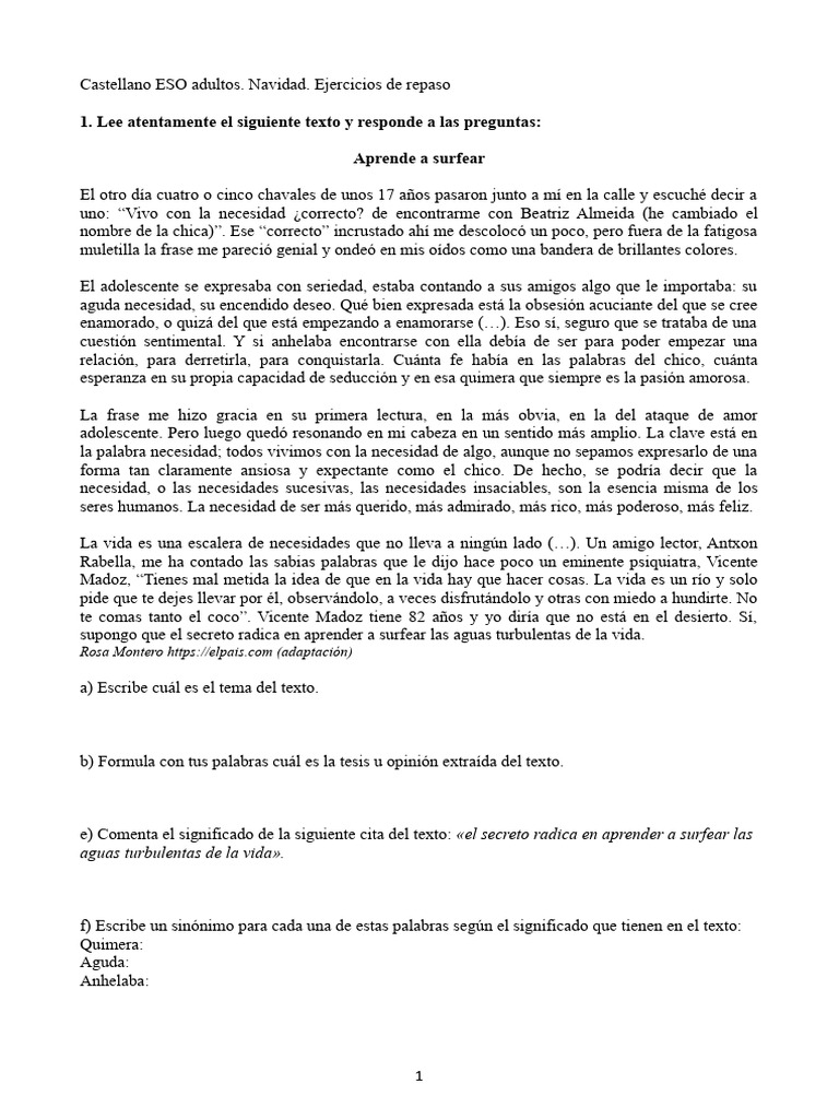 Navidad. Ejercicios de Repaso | PDF | Fonética | Lingüística