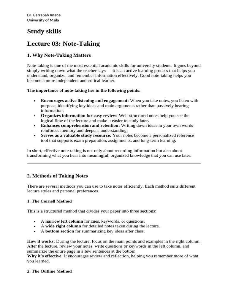 Essential Note-Taking Strategies for Students | PDF | Study Skills ...