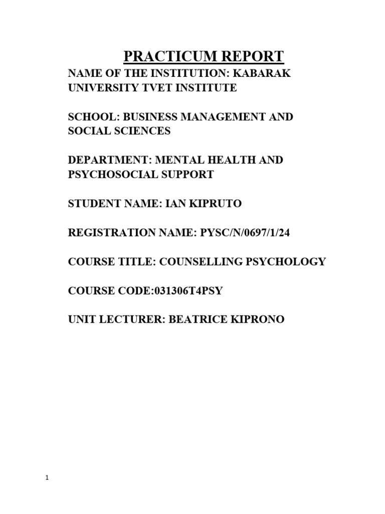 Ian Kipruto Attachment Practicum | PDF | Psychotherapy | Mental Health