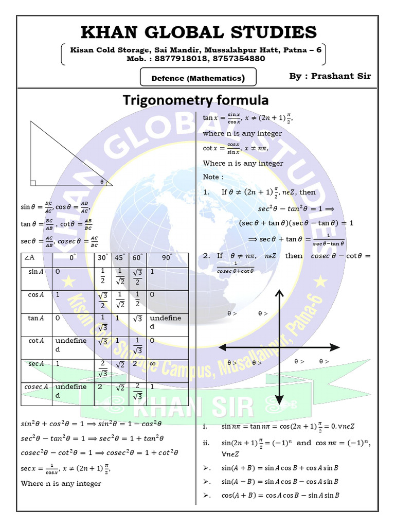 Trigonometry formula | PDF | Mathematics | Elementary Mathematics