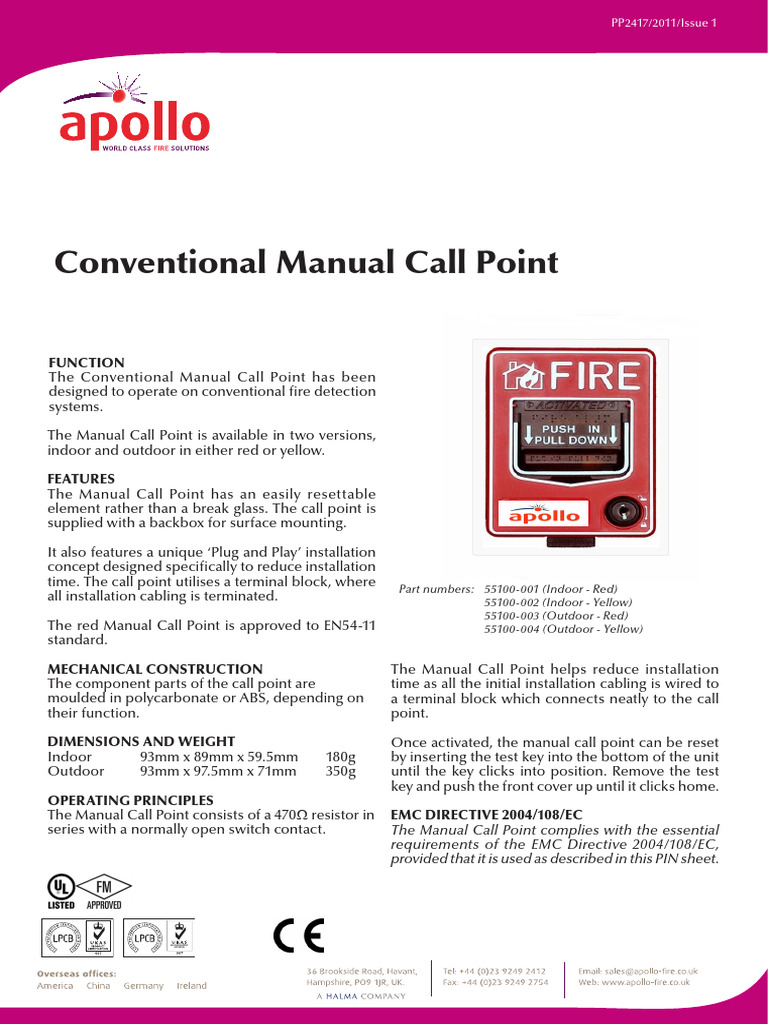 PP2417 Conventional Manual Call Point Datasheet5 | PDF | Resistor ...