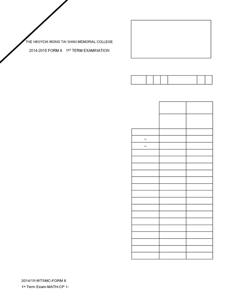 Form 6 1st Term Math Exam Paper | PDF | Mathematics | Elementary ...
