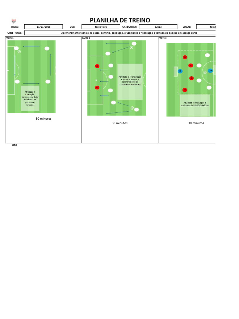 Planilha de Treino 11 11 Sub 13 | PDF