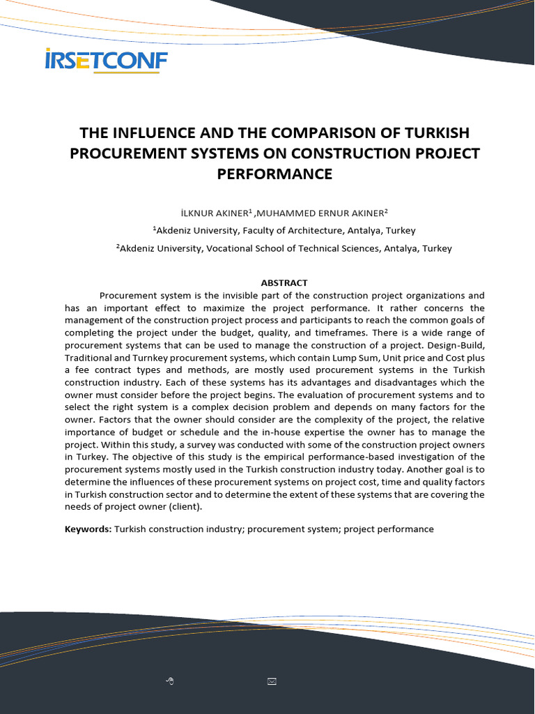 Turkish Procurement Systems in Construction | PDF | Procurement | System