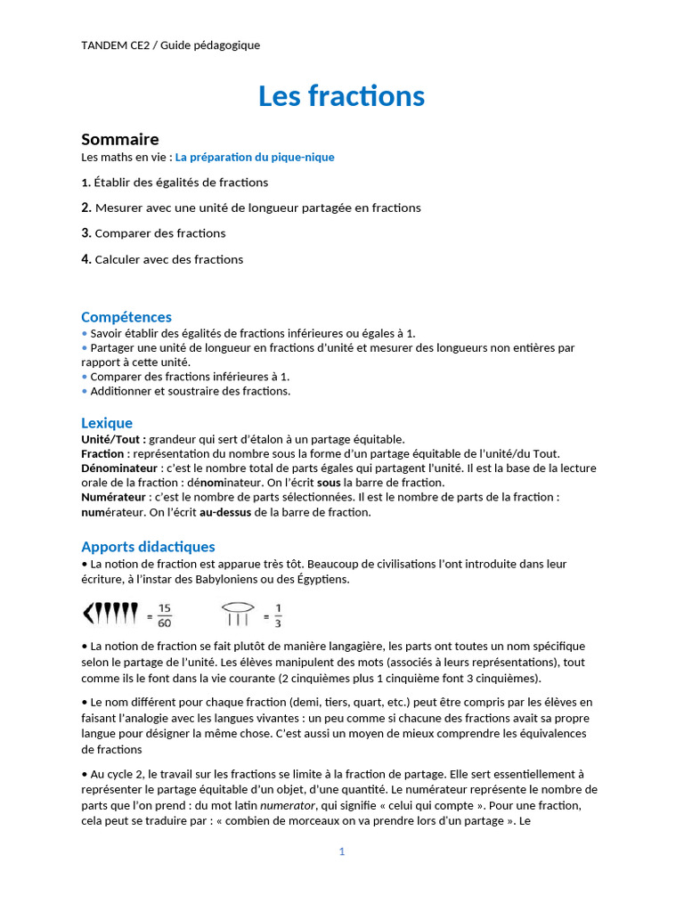 Guide pédagogique sur les fractions CE2 | PDF | Arithmétique | Division
