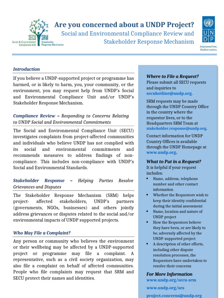 SECU SRM 1 Pager - English | PDF | United Nations Development Programme