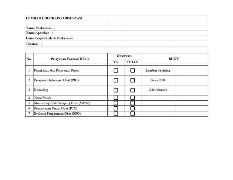 Lembar Penelitian Skripsi Ibu Mut - Form Checklist | PDF