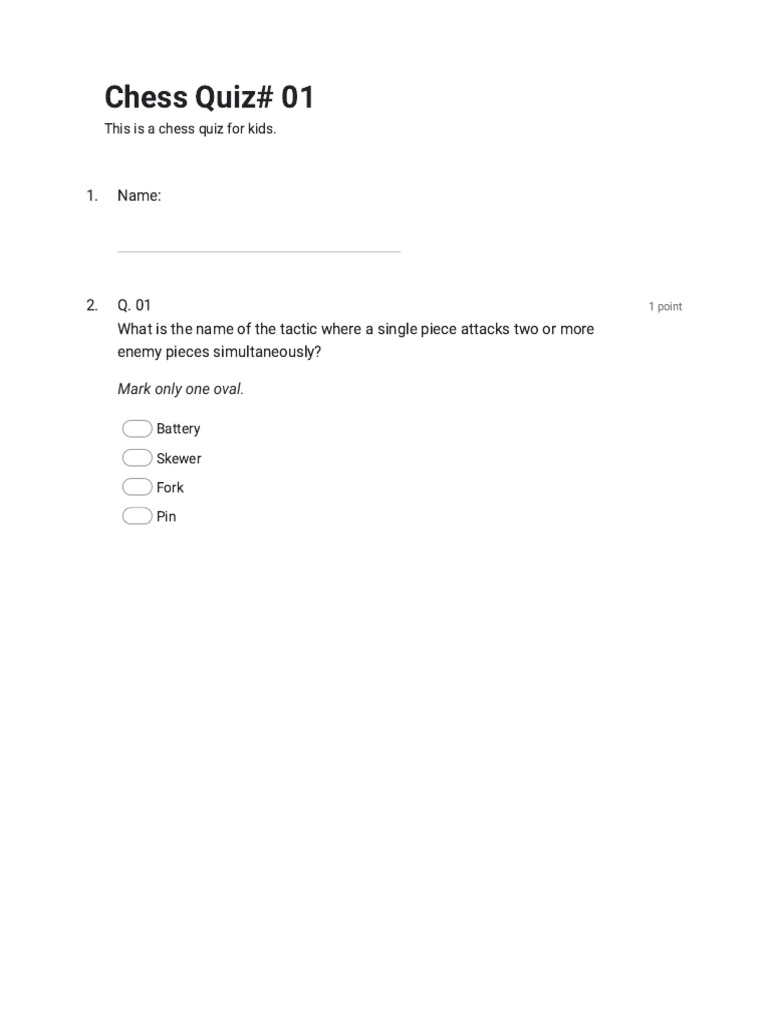 Chess Quiz for Kids: Tactics & Strategies | PDF | Chess | Traditional ...