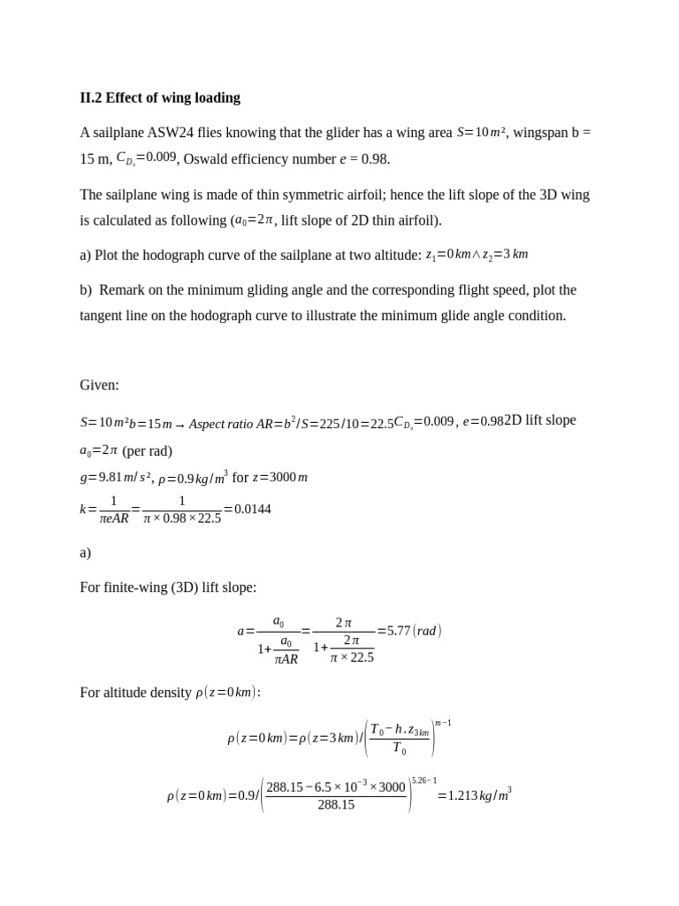 Exercise II.2 Gliding | PDF | Glider (Sailplane) | Lift (Force)